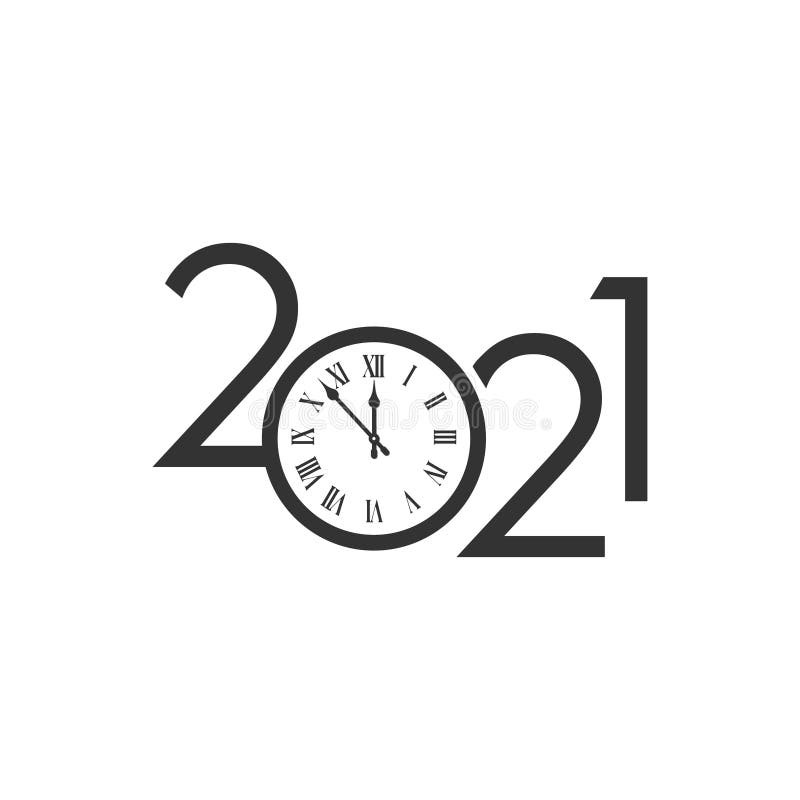 Happy New Year 2021 Icon with Clock. Vector Illustration Stock ...