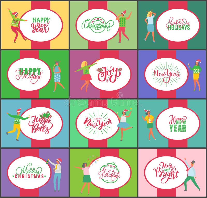 Happy New Year, Jingle Bell Merry Christmas Set Stock Vector ... Happy New Year, Jingle Bell Merry Christmas Set Stock Vector ...