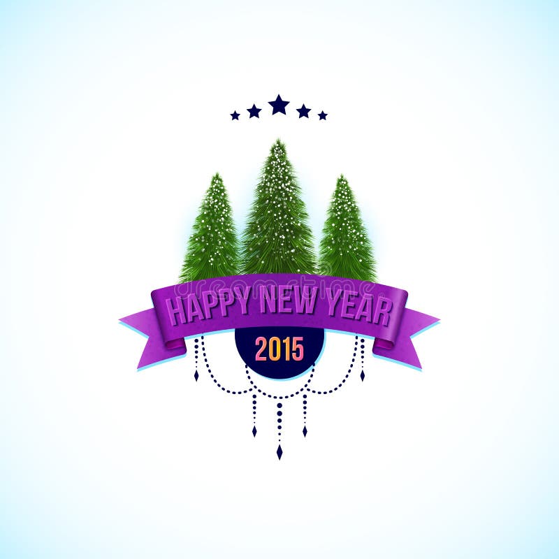 Happy New Year Label with Fir Trees. Stock Vector - Illustration of ...