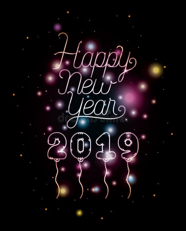 Happy New Year 2019 Lettering with Lights Stock Vector - Illustration ...