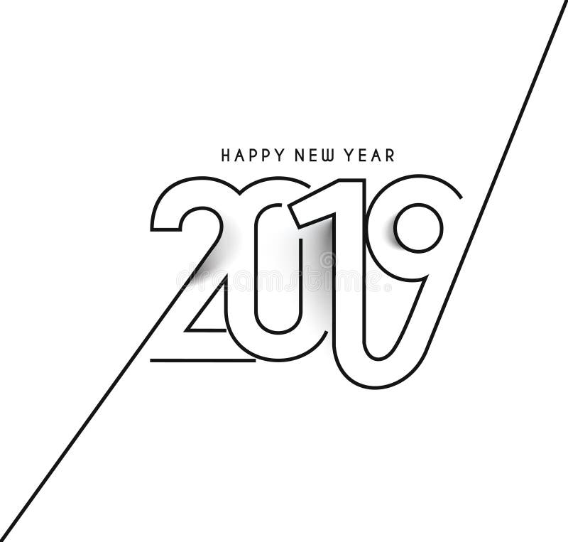 Happy New Year 2019 Line Text Design Stock Vector - Illustration of ...