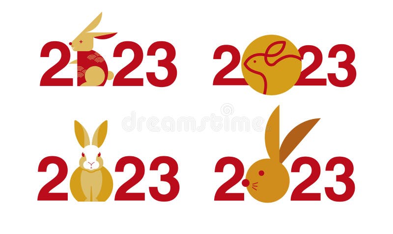 2023 Lunar New Year Rabbit Poster, Card Collection Stock Vector ...