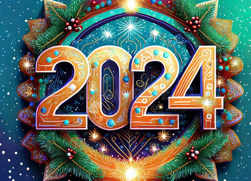 2024 Happy New Year, Merry Christmas. Computer Graphics,2024 Stock ...