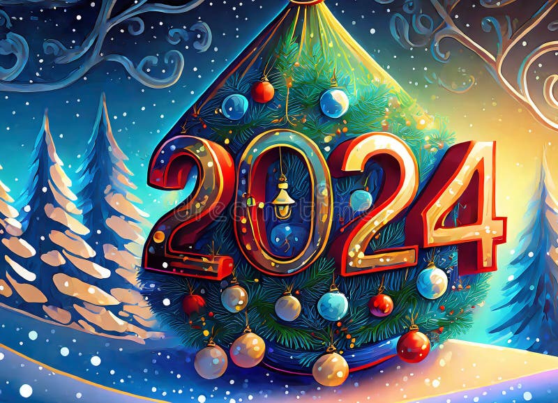 2024 Happy New Year, Merry Christmas. Computer Graphics, 2024 Stock ...