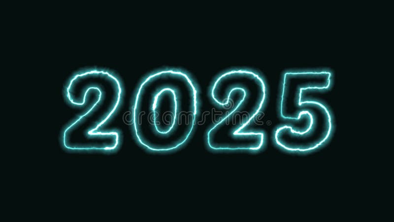 2025 Happy New Year 2025 on Black Background. Neon Illuminated Numbers ...