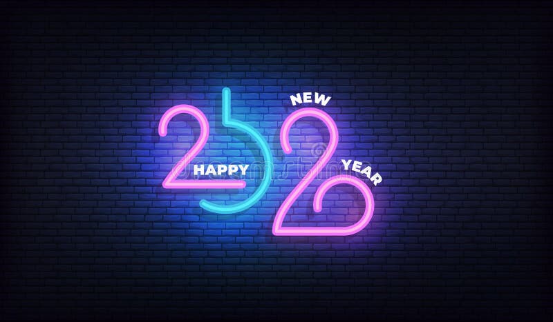 2020 Happy New Year Neon Sign. Glowing 2020 New Year Typography Design ...