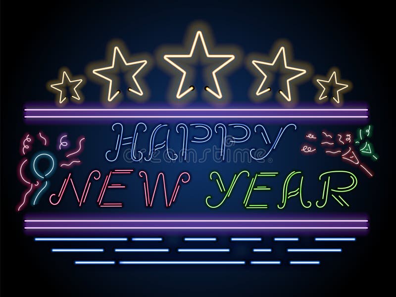 Happy new year neon sign stock vector. Illustration of christmas ...