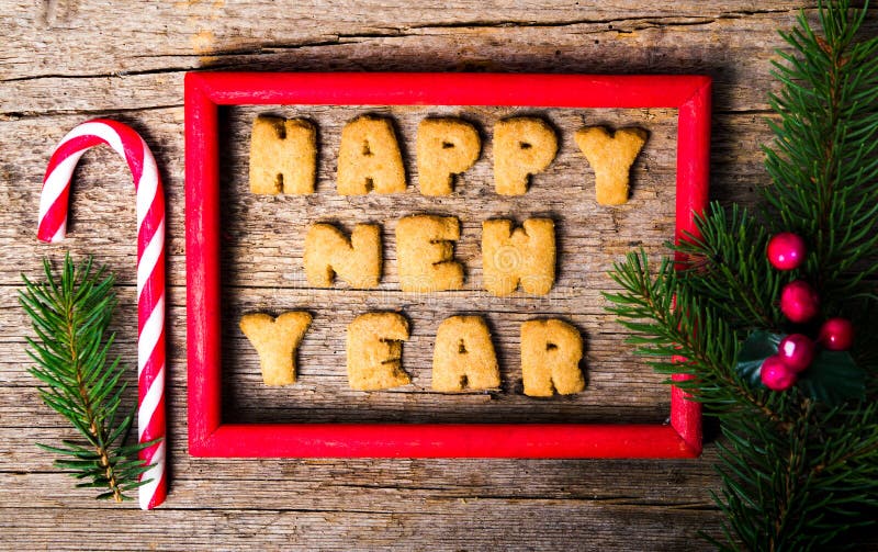 Happy New Year Note Written with Cookies Stock Photo - Image of ...