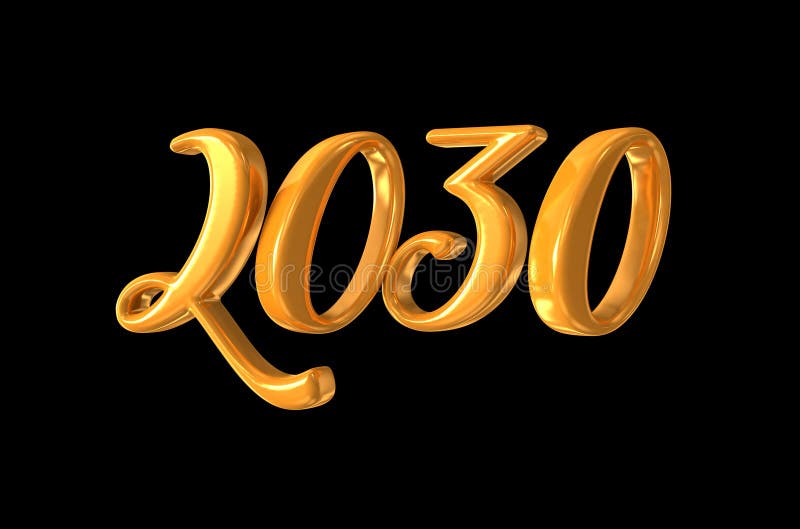 Happy New Year Number 2030 Gold 3D Render with Black Background Stock ...