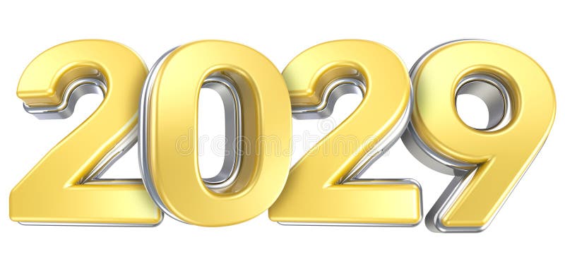 Happy New Year Number 2029 Gold 3D Render with White Background Stock ...