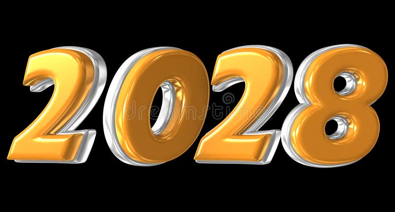 Happy New Year Number 2028 Gold and Silver 3D Render with Black ...