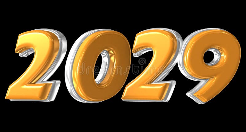 Happy New Year Number 2029 Gold and Silver 3D Render with Black ...