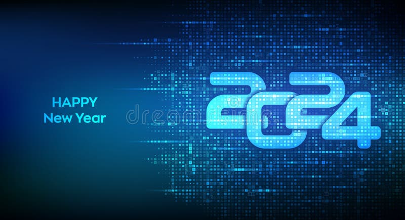 Happy New 2024 Year. Numbers 2024 Made with Binary Code in Wireframe Hand Stock Vector ...