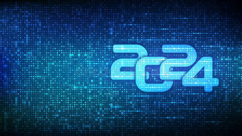 Happy New 2024 Year. Numbers 2024 Made with Binary Code in Wireframe ...