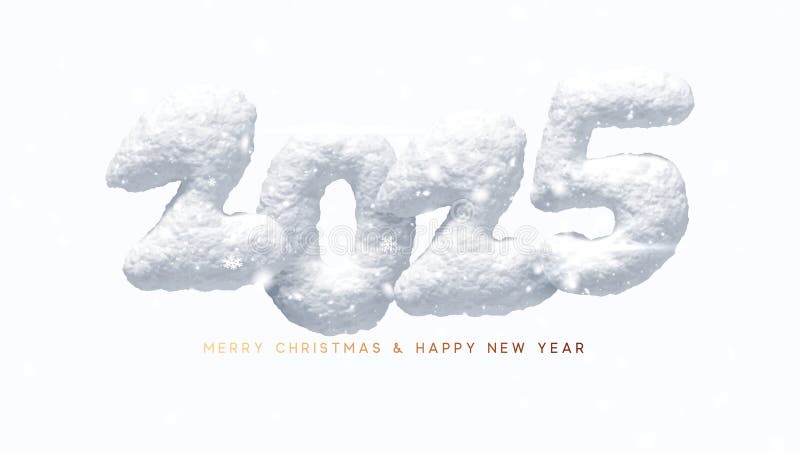 Happy New Year 2025 Numbers Made from Snow Texture Realistic 3d Design ...