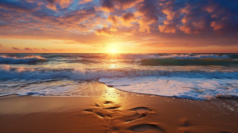 Happy New Year 2023 Ocean Sunrise on the Beach Shore with Wave Stock ...