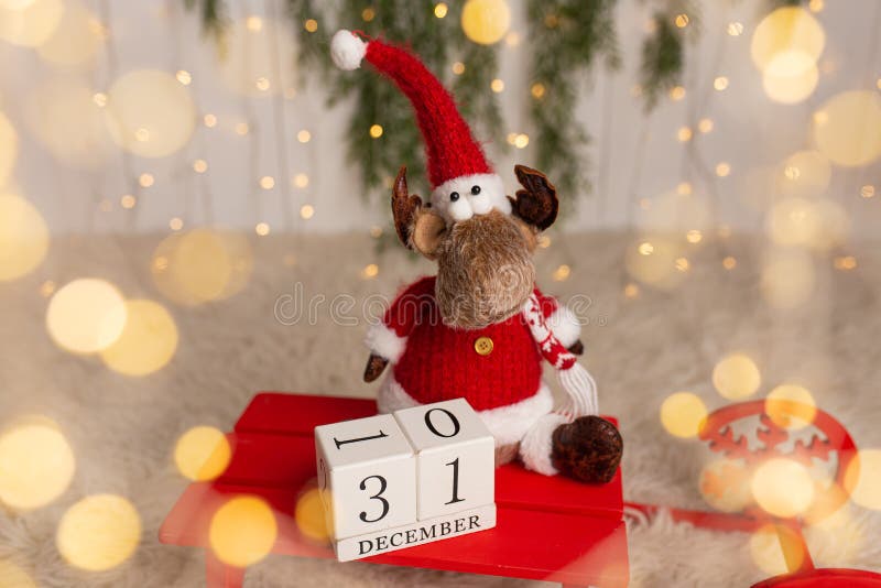 Happy New Year, Postcard with Christmas Lights, December 31 Stock Image ...