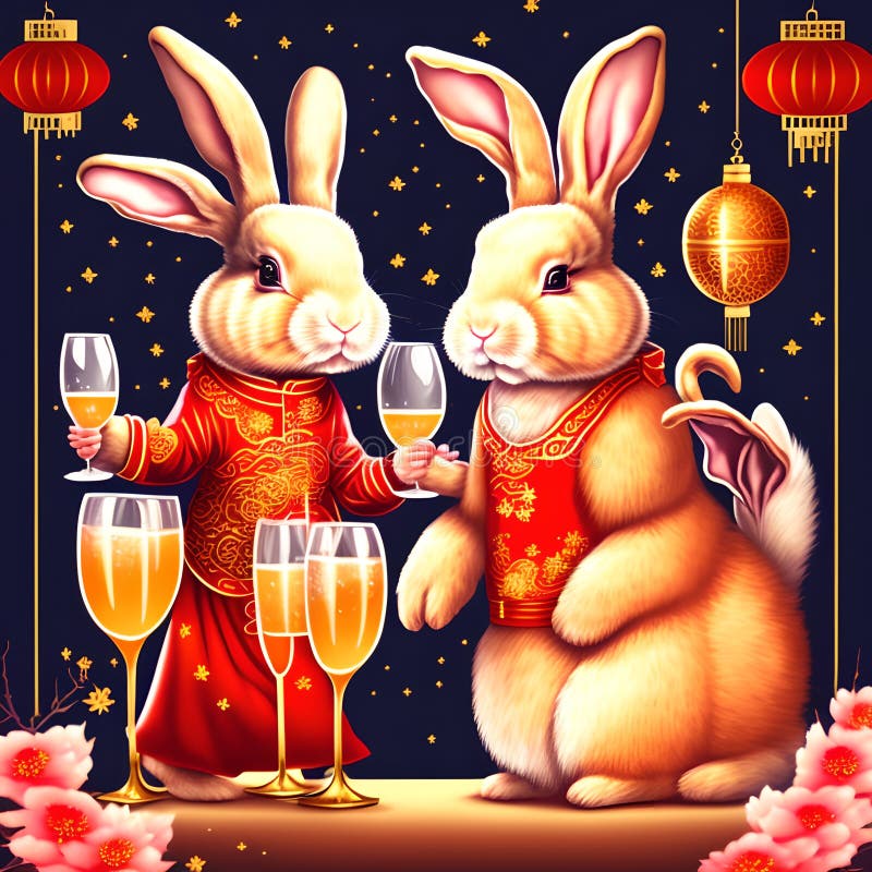 Happy New Year of Rabbit, Generative AI Illustration Stock Illustration ...