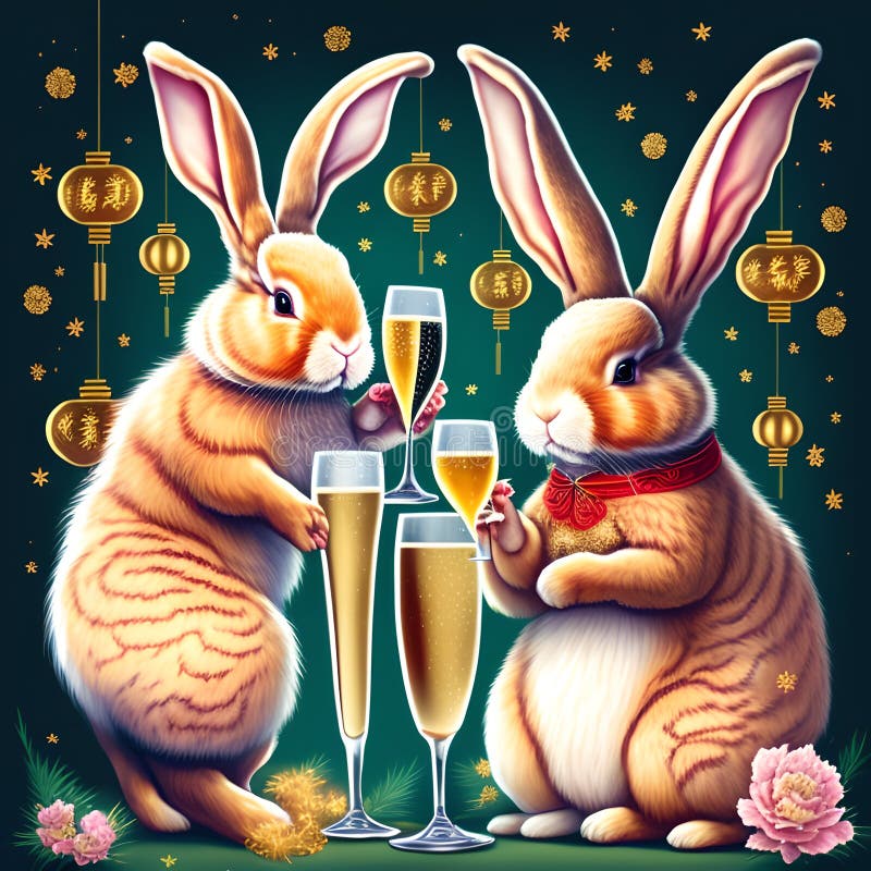 Happy New Year of Rabbit, Generative AI Illustration Stock Illustration ... Happy New Year of Rabbit, Generative AI Illustration Stock Illustration ...