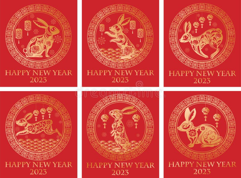 Happy New Year 2023 Year of the Rabbit Stock Vector - Illustration of ...