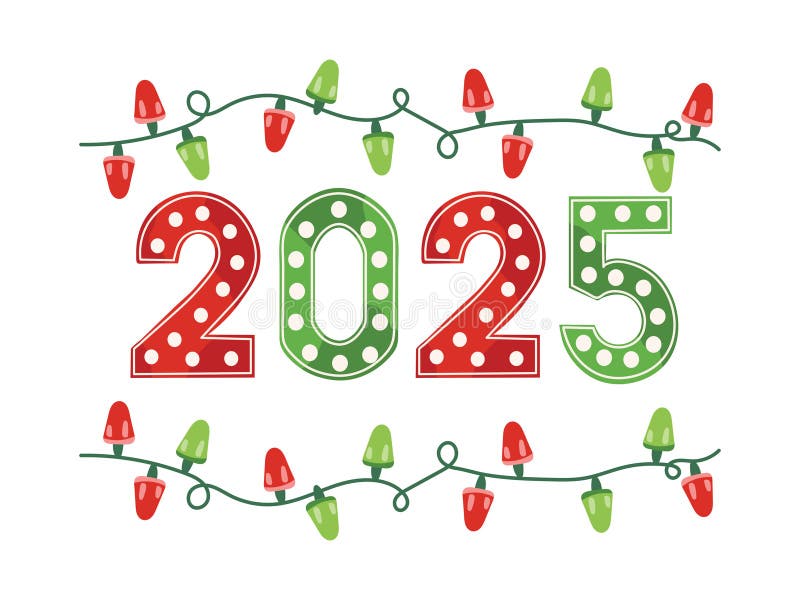 Happy New Year 2025 with Red and Green String Light Number Decoration ...