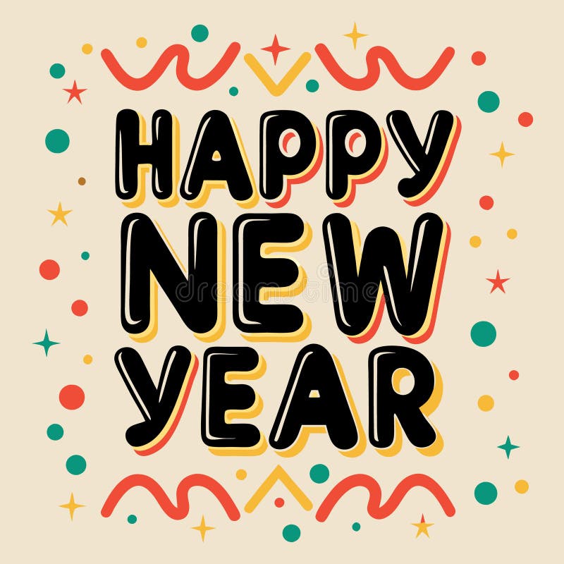 Happy New Year Retro Design with Colorful Confetti Stock Vector ...
