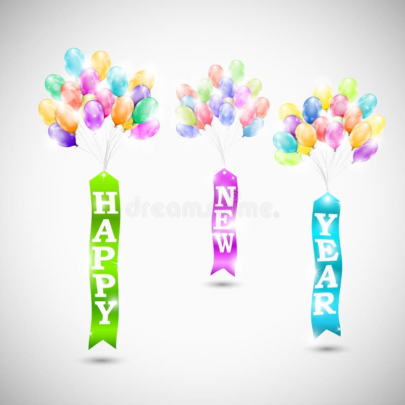 Happy New Year Ribbons with Air Bubbles Stock Vector - Illustration of ...