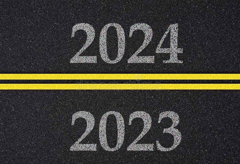 Happy New Year 2024 on ROAD with BORDER LINE Stock Illustration ...