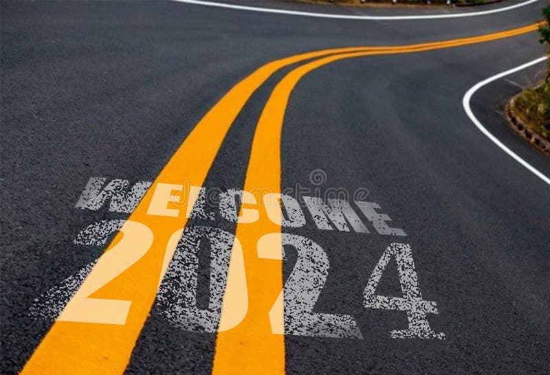 Happy New Year 2024 on ROAD ILLUSTRATION Stock Illustration ...