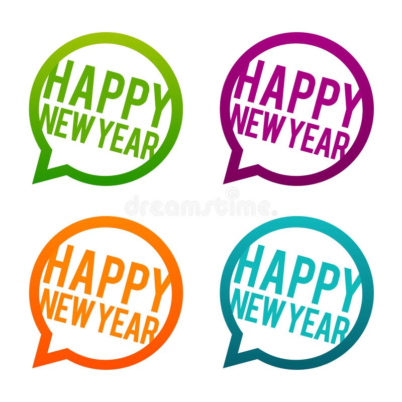 Happy New Year Round Buttons on White Background Stock Illustration ...