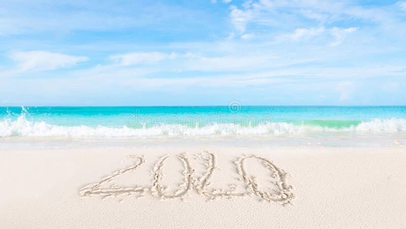 Happy New Year 2020 on the Sand and Beach Stock Image - Image of beach ...