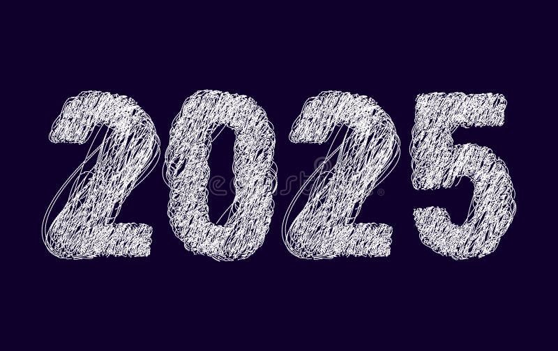 2025 Happy New Year Scribble Blue and White Design Stock Vector ...