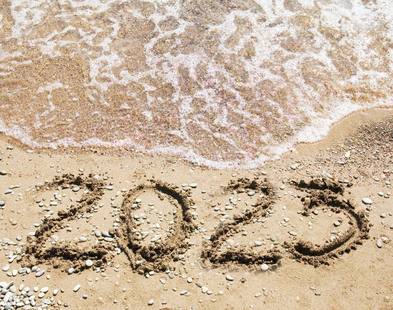Happy New Year 2023 on the Sea Beach, 2023 Write on Sand and Sea Waves ...