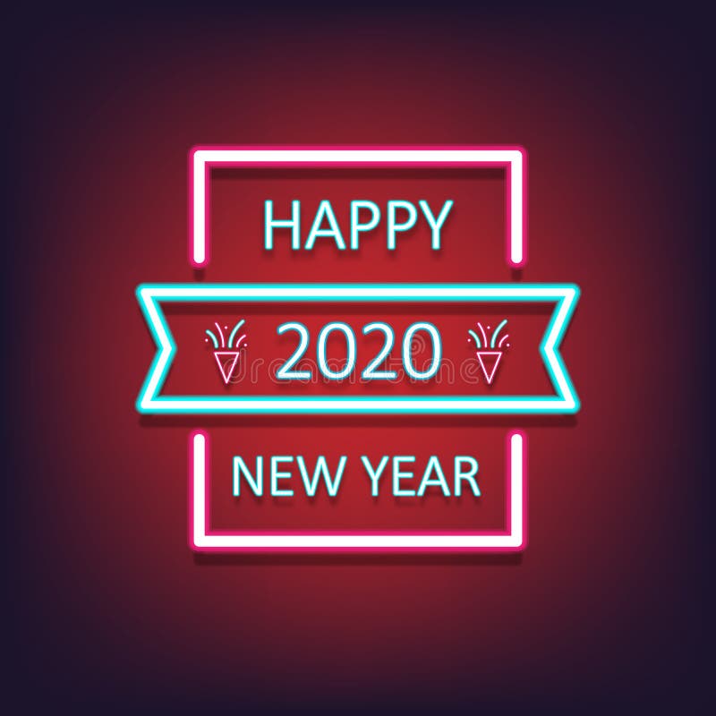 Happy New Year 2020 Shining Neon Light Background. Vector Illustration ...