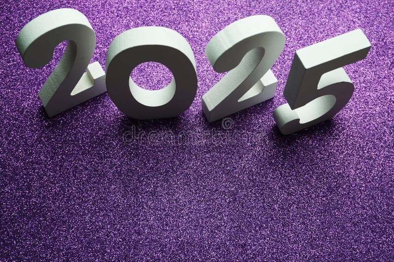 2025 Happy New Year with Space Copy on Purple Glitter Background Stock ...