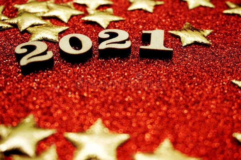 Happy New Year 2021 with Space Copy on Red Glitter Background Stock ...
