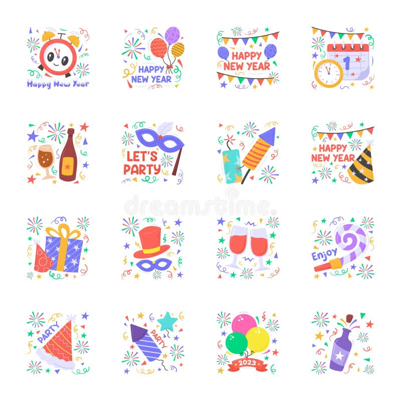 Happy New Year 2023 Stickers Design in Modern and Trendy Style Stock ...