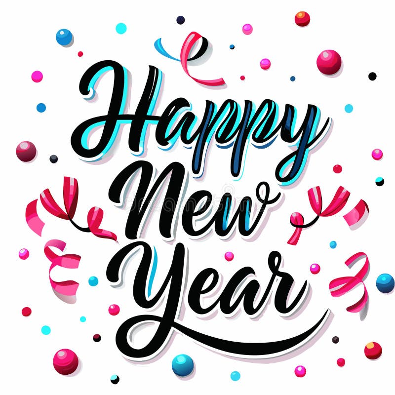 Happy New Year Text with Colorful Confetti Stock Vector - Illustration ...