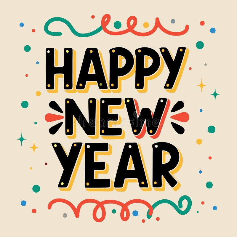 Happy New Year Text Design with Colorful Confetti Stock Vector ...