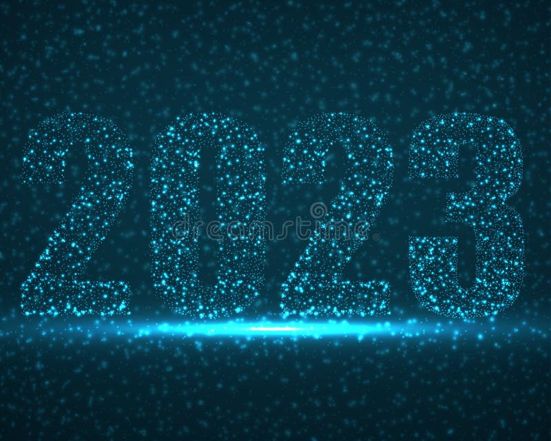 Happy New Year 2023 Text Design with Glowing Particles Stock Vector ...