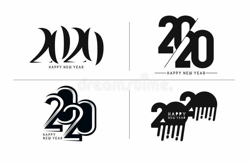 Happy New Year Text Typography Design Set Stock Vector - Illustration ...