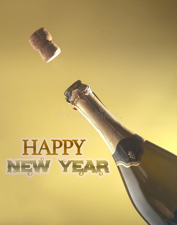 Happy New Year Theme with Champagne Bottle Stock Photo - Image of ...