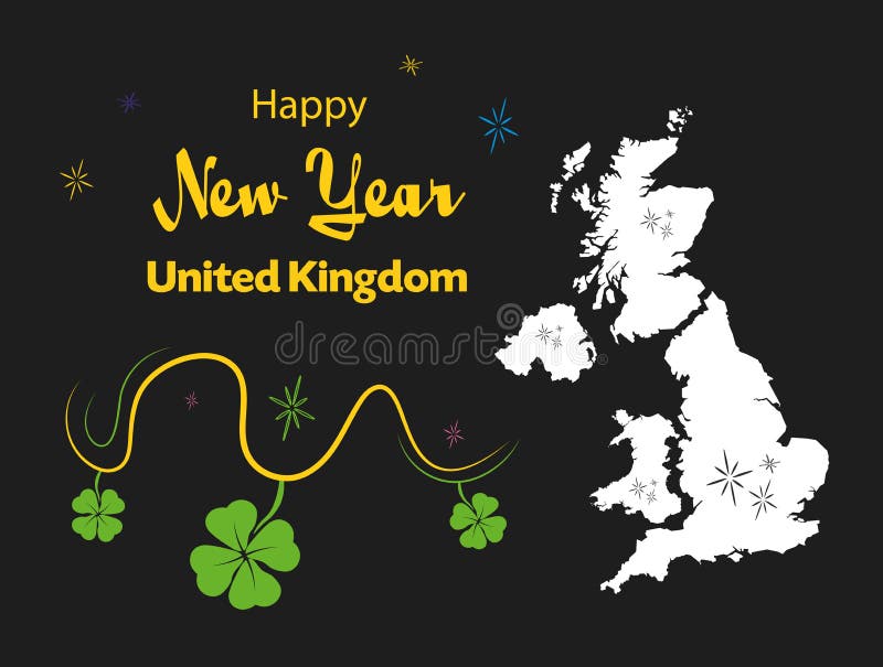 Happy New Year Theme with Map of United Kingdom Stock Illustration ...
