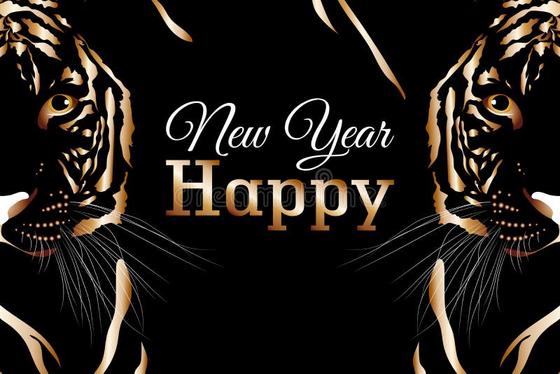 Happy New Year Tiger on Black Stock Vector - Illustration of animal ...