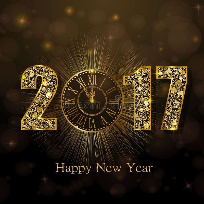 Happy New Year 2017. Vector Illustration with Gold Clock Stock Vector ...