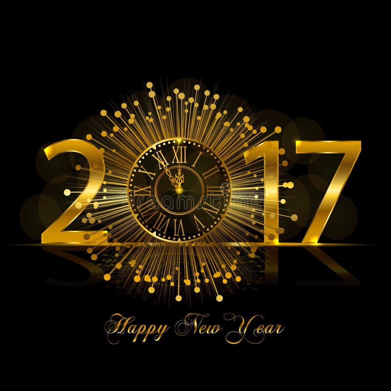 Happy New Year 2017. Vector Illustration With Gold Clock Stock Vector ...