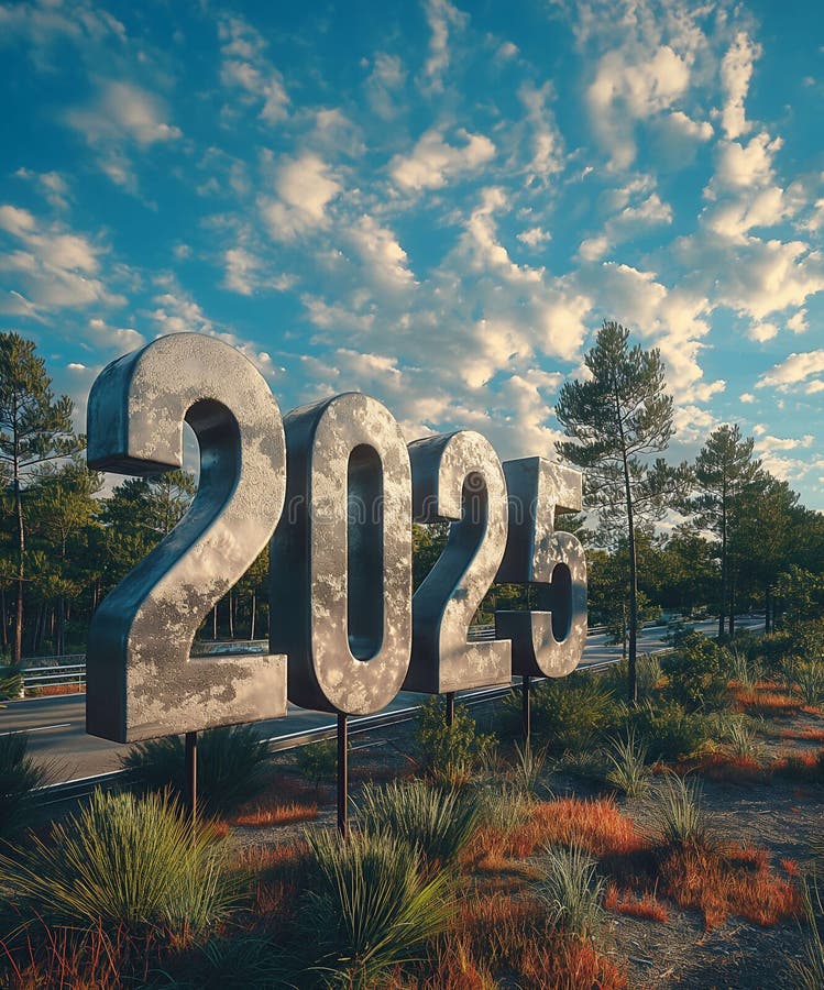 Happy New Year 2025, White Numbers 2025 on the Road, Generative Ai Art ...