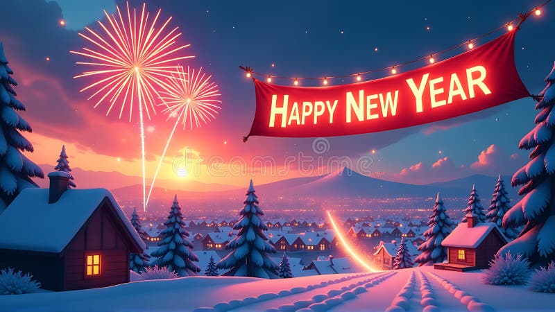 Happy New Year Winter Wonderland Stock Illustration - Illustration of ...
