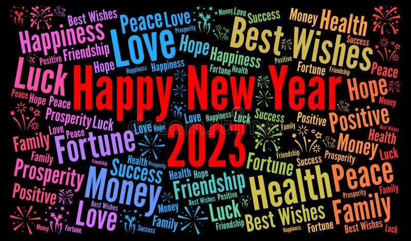 Happy New Year 2023 Word Cloud Stock Illustration - Illustration of ...