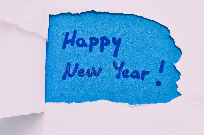 Happy New Year Write on Blue Paper Stock Photo - Image of design ...